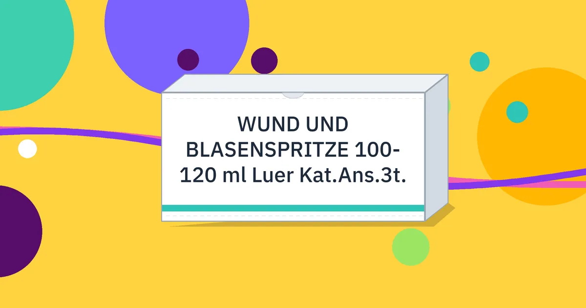 Symbolbild: Packung mit der Aufschrift WUND UND BLASENSPRITZE 100-120 ml Luer Kat.Ans.3t. (PZN 01027171) – Verfügbarkeit und Bezug in Apotheken in Frankfurt am Main