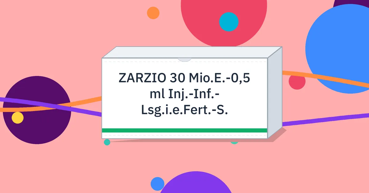 Symbolbild: Packung mit der Aufschrift ZARZIO 30 Mio.E.-0,5 ml Inj.-Inf.-Lsg.i.e.Fert.-S. (PZN 12536243) – Verfügbarkeit und Bezug in Apotheken in Frankfurt am Main