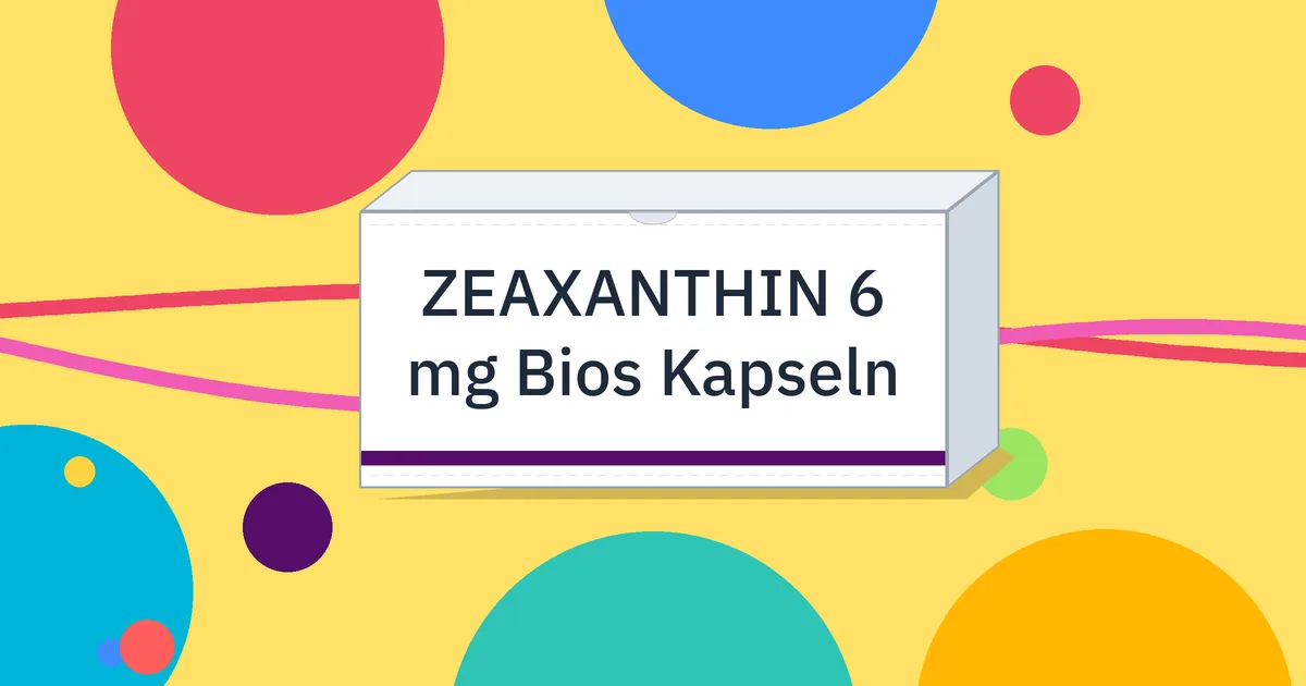 Symbolbild: Packung mit der Aufschrift ZEAXANTHIN 6 mg Bios Kapseln (PZN 01080171) – Verfügbarkeit und Bezug in Apotheken in Frankfurt am Main
