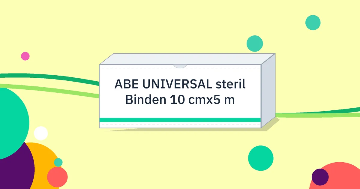Symbolbild: Packung mit der Aufschrift ABE UNIVERSAL steril Binden 10 cmx5 m (PZN 13655748) – Verfügbarkeit und Bezug in Apotheken in Frankfurt am Main