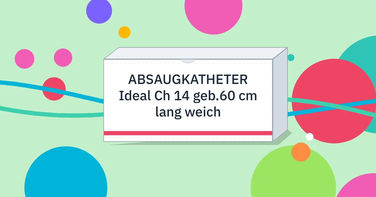 Symbolbild: Packung mit der Aufschrift ABSAUGKATHETER Ideal Ch 14 geb.60 cm lang weich (PZN 01281745) – Verfügbarkeit und Bezug in Apotheken in Frankfurt am Main