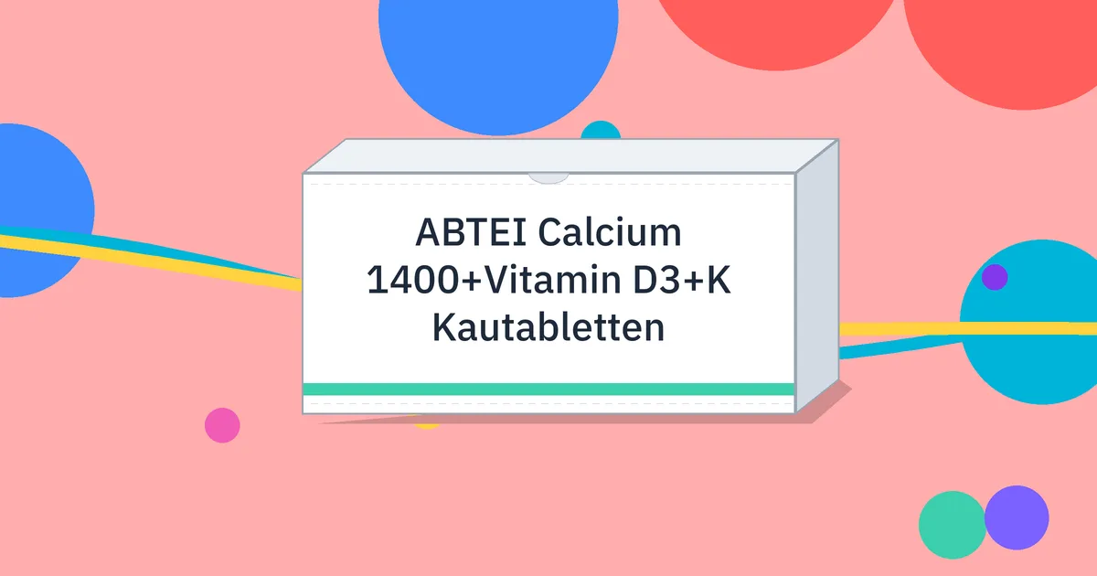 Symbolbild: Packung mit der Aufschrift ABTEI Calcium 1400+Vitamin D3+K Kautabletten (PZN 16044560) – Verfügbarkeit und Bezug in Apotheken in Frankfurt am Main