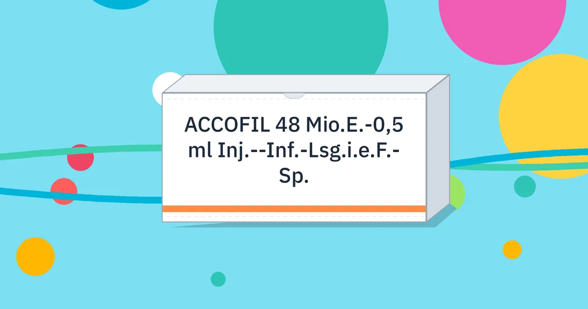 Symbolbild: Packung mit der Aufschrift ACCOFIL 48 Mio.E.-0,5 ml Inj.--Inf.-Lsg.i.e.F.-Sp. (PZN 19415442) – Verfügbarkeit und Bezug in Apotheken in Frankfurt am Main