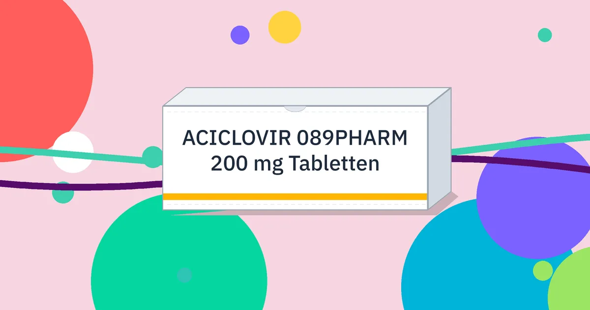 Symbolbild: Packung mit der Aufschrift ACICLOVIR 089PHARM 200 mg Tabletten (PZN 19397589) – Verfügbarkeit und Bezug in Apotheken in Frankfurt am Main