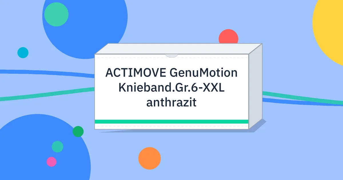 Symbolbild: Packung mit der Aufschrift ACTIMOVE GenuMotion Knieband.Gr.6-XXL anthrazit (PZN 17947979) – Verfügbarkeit und Bezug in Apotheken in Frankfurt am Main