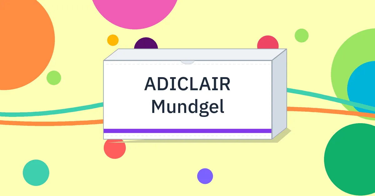Symbolbild: Packung mit der Aufschrift ADICLAIR Mundgel (PZN 00346371) – Verfügbarkeit und Bezug in Apotheken in Frankfurt am Main