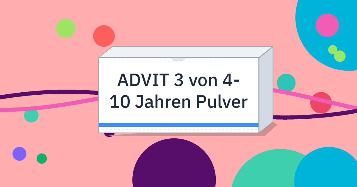 Symbolbild: Packung mit der Aufschrift ADVIT 3 von 4-10 Jahren Pulver (PZN 01992245) – Verfügbarkeit und Bezug in Apotheken in Frankfurt am Main