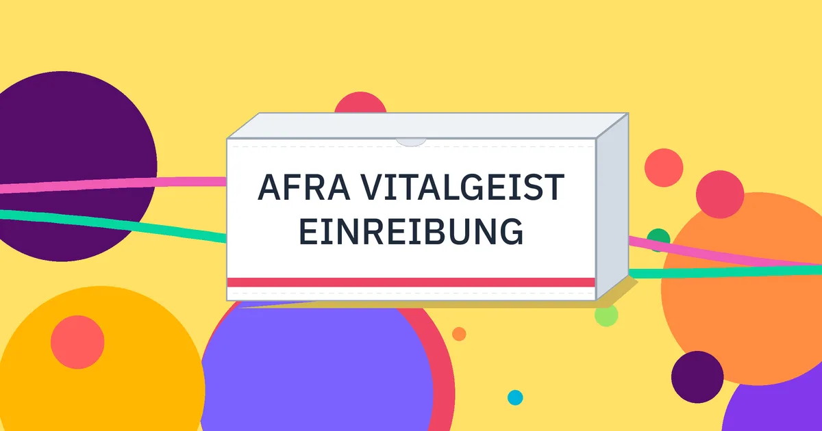 Symbolbild: Packung mit der Aufschrift AFRA VITALGEIST EINREIBUNG (PZN 06411661) – Verfügbarkeit und Bezug in Apotheken in Frankfurt am Main