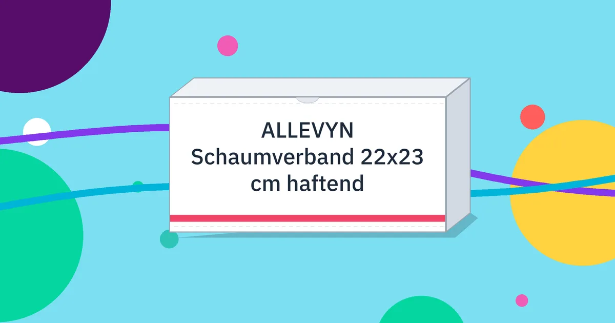 Symbolbild: Packung mit der Aufschrift ALLEVYN Schaumverband 22x23 cm haftend (PZN 09686588) – Verfügbarkeit und Bezug in Apotheken in Frankfurt am Main