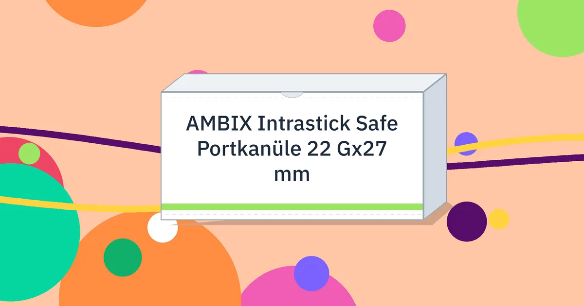 Symbolbild: Packung mit der Aufschrift AMBIX Intrastick Safe Portkanüle 22 Gx27 mm (PZN 10116896) – Verfügbarkeit und Bezug in Apotheken in Frankfurt am Main