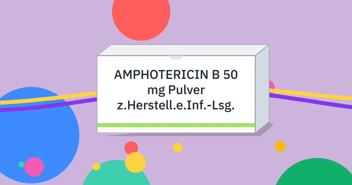 Symbolbild: Packung mit der Aufschrift AMPHOTERICIN B 50 mg Pulver z.Herstell.e.Inf.-Lsg. (PZN 18704291) – Verfügbarkeit und Bezug in Apotheken in Frankfurt am Main