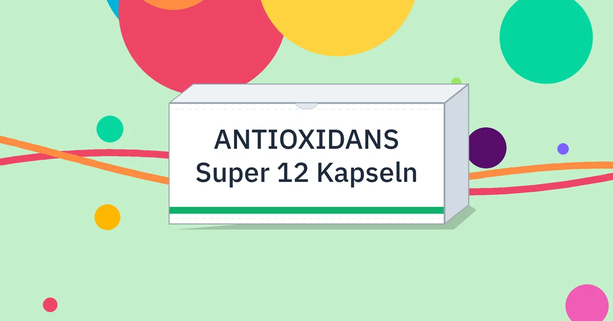 Symbolbild: Packung mit der Aufschrift ANTIOXIDANS Super 12 Kapseln (PZN 19253703) – Verfügbarkeit und Bezug in Apotheken in Frankfurt am Main