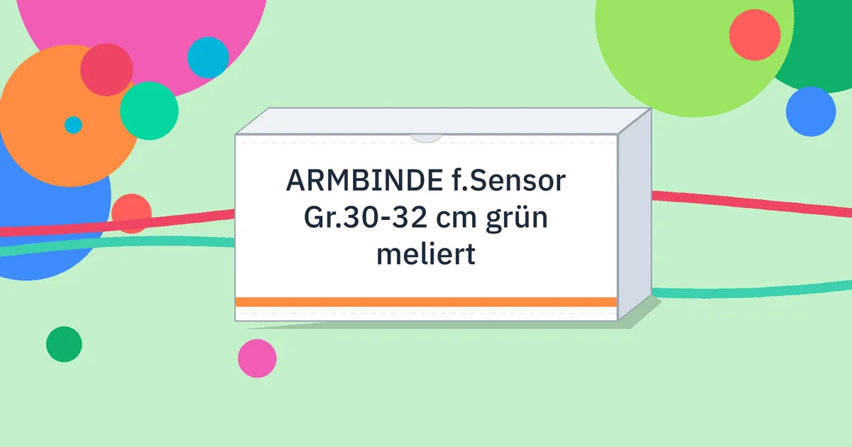 Symbolbild: Packung mit der Aufschrift ARMBINDE f.Sensor Gr.30-32 cm grün meliert (PZN 13917556) – Verfügbarkeit und Bezug in Apotheken in Frankfurt am Main