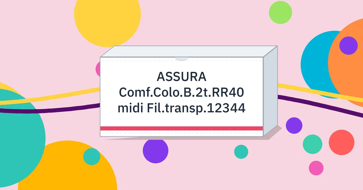 Symbolbild: Packung mit der Aufschrift ASSURA Comf.Colo.B.2t.RR40 midi Fil.transp.12344 (PZN 00741914) – Verfügbarkeit und Bezug in Apotheken in Frankfurt am Main