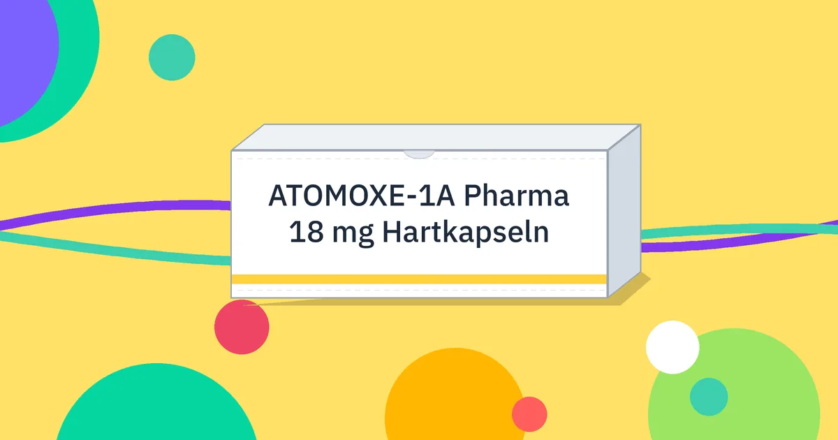 Symbolbild: Packung mit der Aufschrift ATOMOXE-1A Pharma 18 mg Hartkapseln (PZN 14352234) – Verfügbarkeit und Bezug in Apotheken in Frankfurt am Main