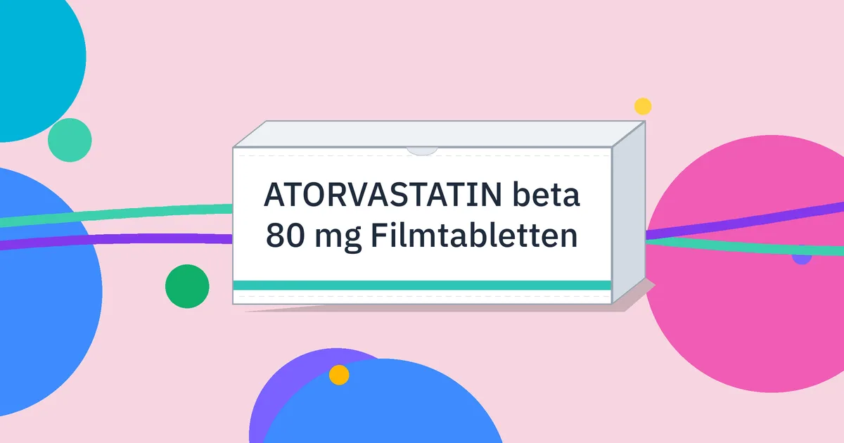 Symbolbild: Packung mit der Aufschrift ATORVASTATIN beta 80 mg Filmtabletten (PZN 17454030) – Verfügbarkeit und Bezug in Apotheken in Frankfurt am Main