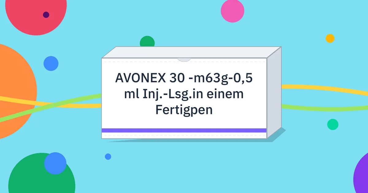 Symbolbild: Packung mit der Aufschrift AVONEX 30 -m63g-0,5 ml Inj.-Lsg.in einem Fertigpen (PZN 15389966) – Verfügbarkeit und Bezug in Apotheken in Frankfurt am Main