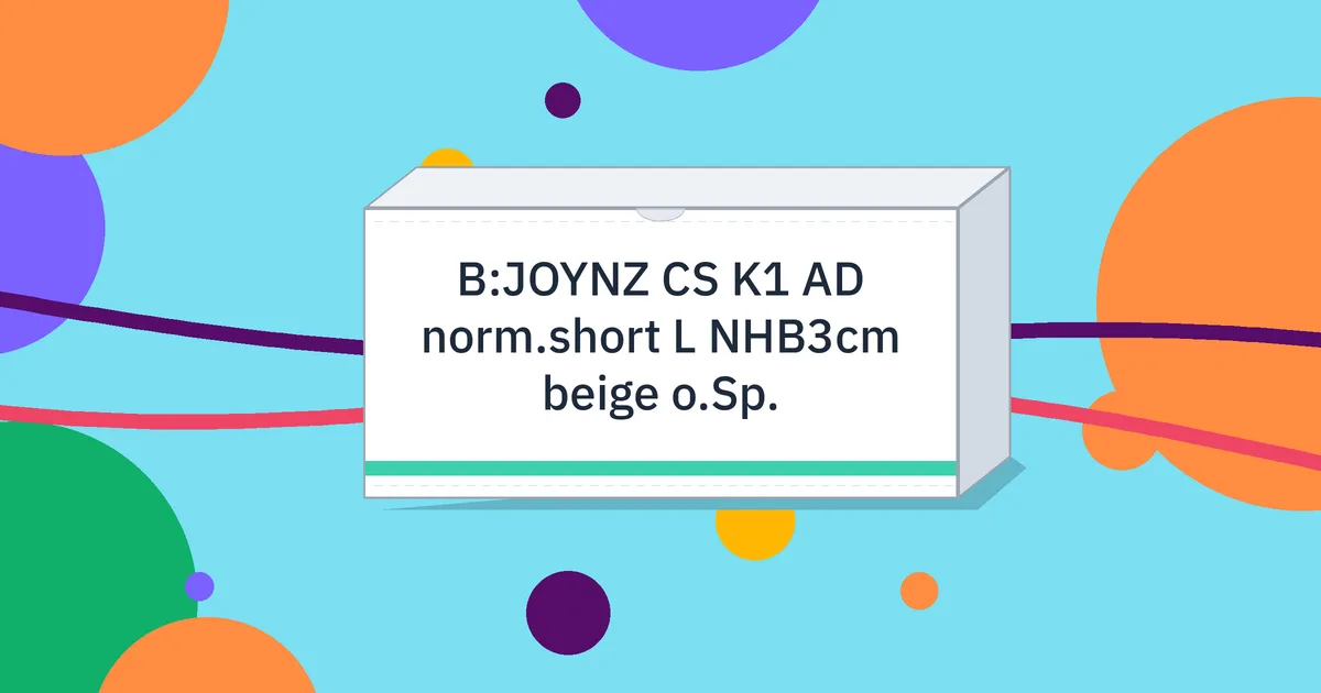 Symbolbild: Packung mit der Aufschrift B:JOYNZ CS K1 AD norm.short L NHB3cm beige o.Sp. (PZN 20526394) – Verfügbarkeit und Bezug in Apotheken in Frankfurt am Main