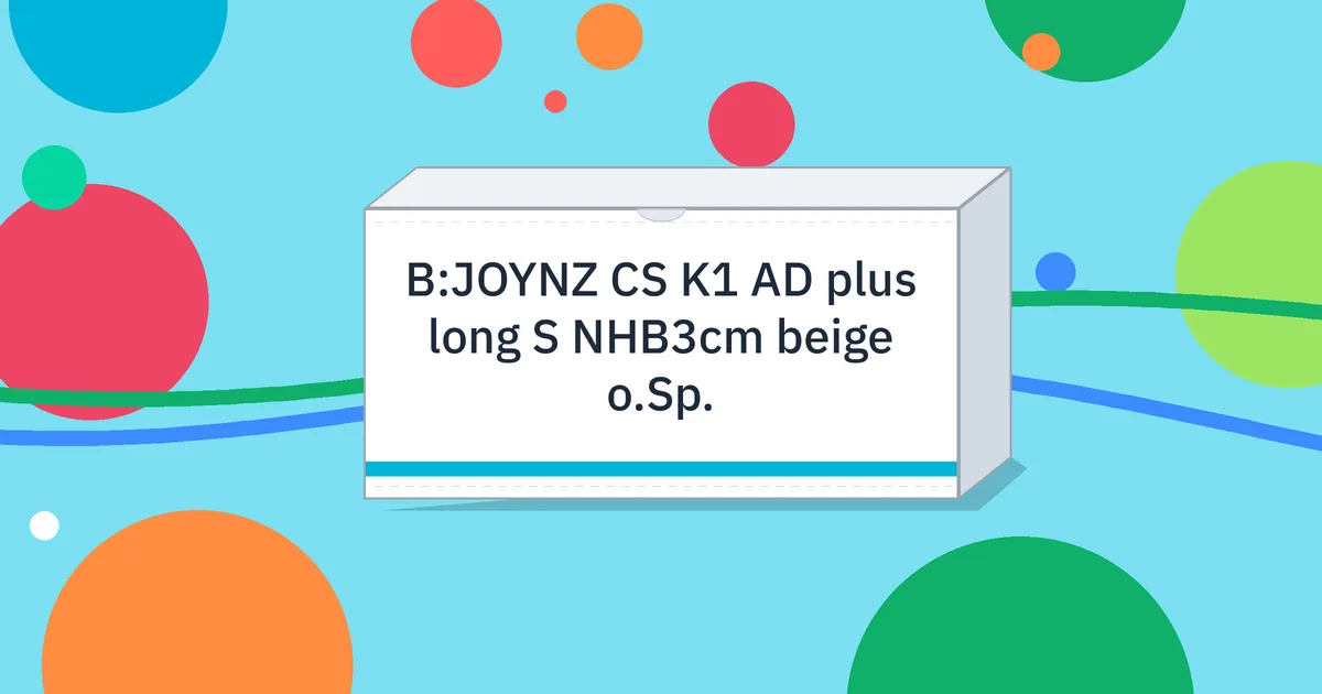 Symbolbild: Packung mit der Aufschrift B:JOYNZ CS K1 AD plus long S NHB3cm beige o.Sp. (PZN 20526626) – Verfügbarkeit und Bezug in Apotheken in Frankfurt am Main