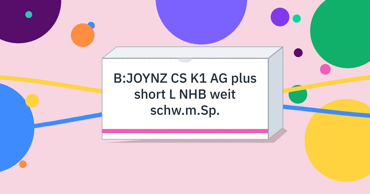 Symbolbild: Packung mit der Aufschrift B:JOYNZ CS K1 AG plus short L NHB weit schw.m.Sp. (PZN 20535418) – Verfügbarkeit und Bezug in Apotheken in Frankfurt am Main