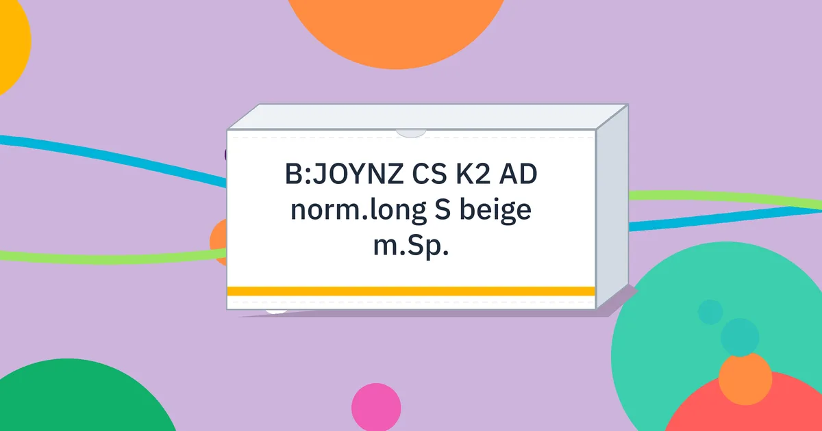 Symbolbild: Packung mit der Aufschrift B:JOYNZ CS K2 AD norm.long S beige m.Sp. (PZN 20525383) – Verfügbarkeit und Bezug in Apotheken in Frankfurt am Main