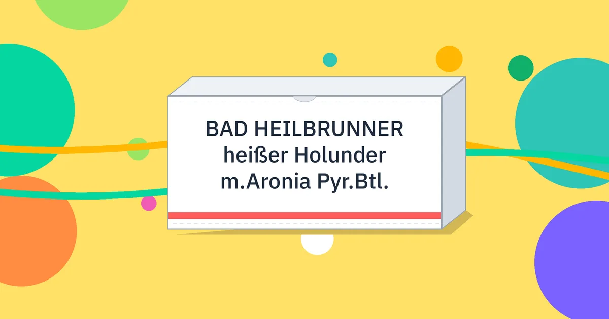 Symbolbild: Packung mit der Aufschrift BAD HEILBRUNNER heißer Holunder m.Aronia Pyr.Btl. (PZN 10738965) – Verfügbarkeit und Bezug in Apotheken in Frankfurt am Main
