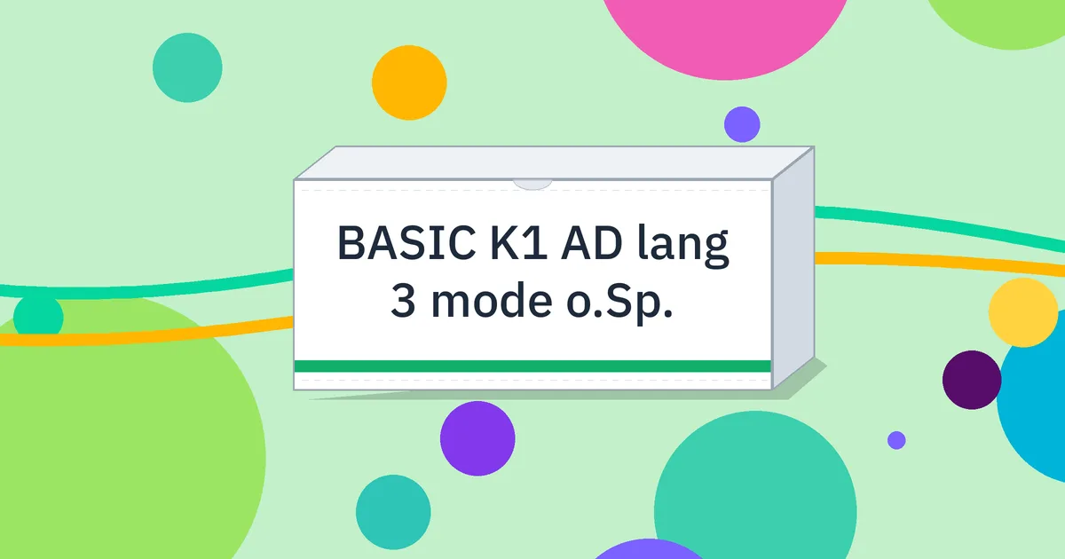 Symbolbild: Packung mit der Aufschrift BASIC K1 AD lang 3 mode o.Sp. (PZN 20258002) – Verfügbarkeit und Bezug in Apotheken in Frankfurt am Main