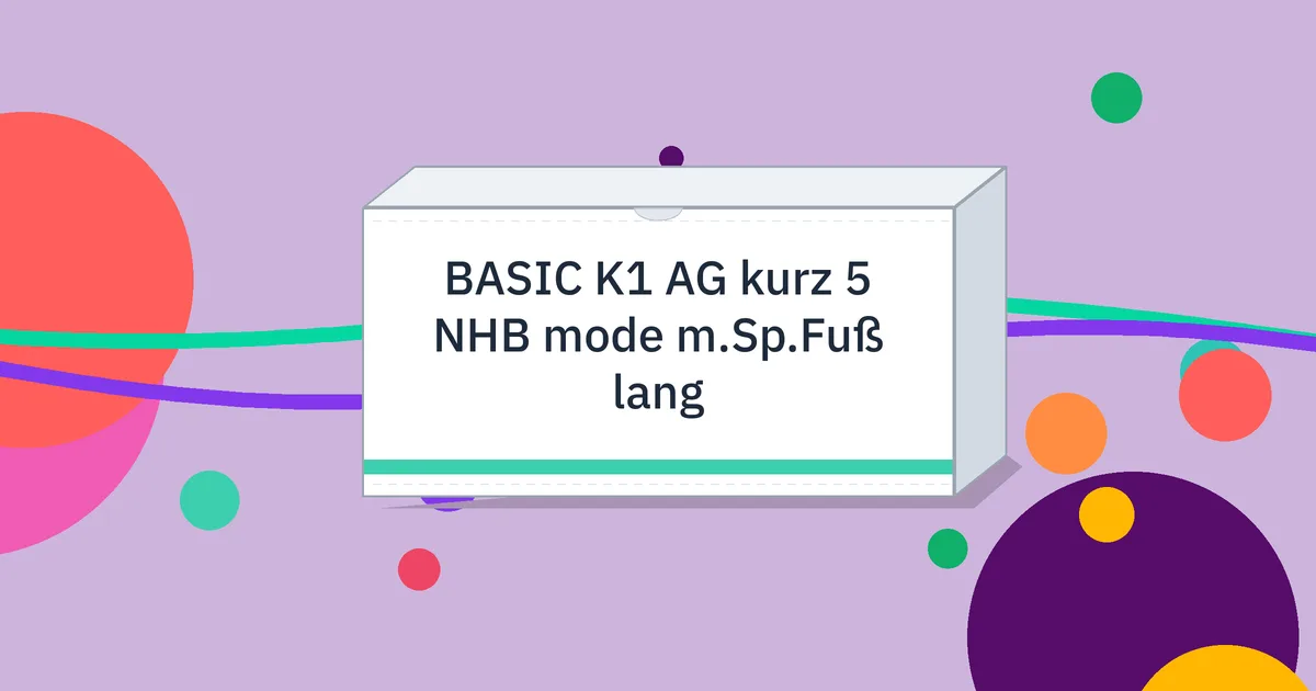 Symbolbild: Packung mit der Aufschrift BASIC K1 AG kurz 5 NHB mode m.Sp.Fuß lang (PZN 20261530) – Verfügbarkeit und Bezug in Apotheken in Frankfurt am Main