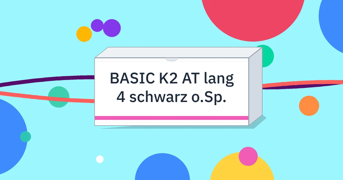 Symbolbild: Packung mit der Aufschrift BASIC K2 AT lang 4 schwarz o.Sp. (PZN 20269307) – Verfügbarkeit und Bezug in Apotheken in Frankfurt am Main
