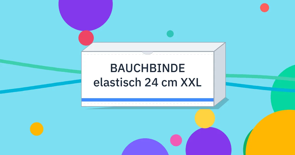 Symbolbild: Packung mit der Aufschrift BAUCHBINDE elastisch 24 cm XXL (PZN 19070753) – Verfügbarkeit und Bezug in Apotheken in Frankfurt am Main