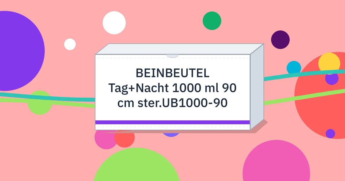 Symbolbild: Packung mit der Aufschrift BEINBEUTEL Tag+Nacht 1000 ml 90 cm ster.UB1000-90 (PZN 18201549) – Verfügbarkeit und Bezug in Apotheken in Frankfurt am Main
