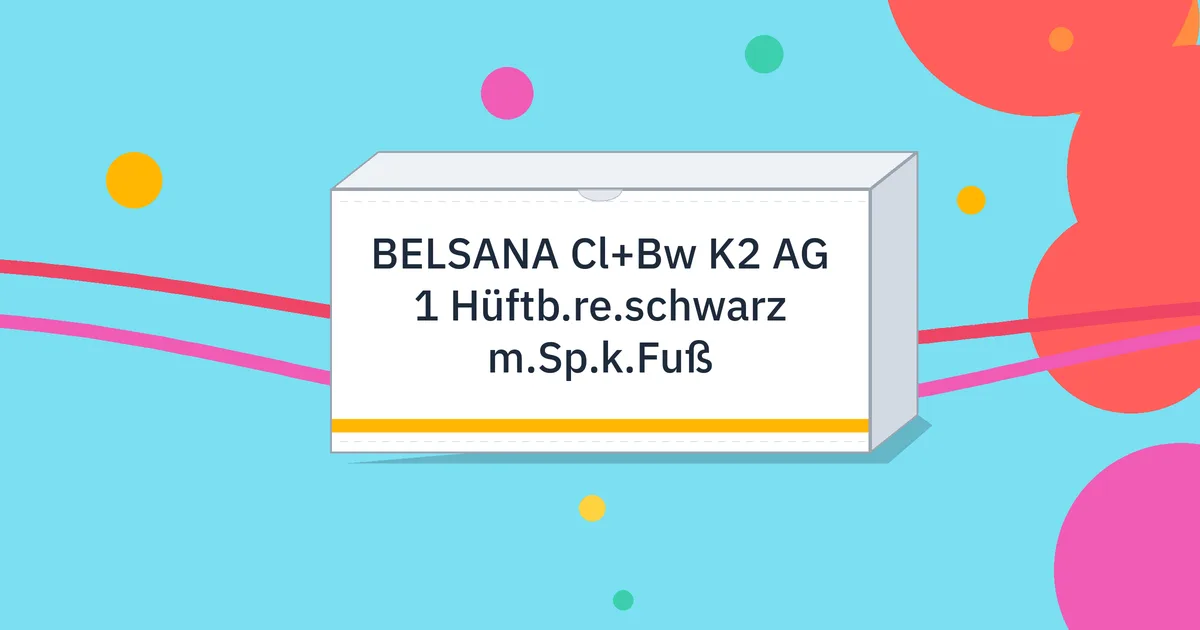 Symbolbild: Packung mit der Aufschrift BELSANA Cl+Bw K2 AG 1 Hüftb.re.schwarz m.Sp.k.Fuß (PZN 12253798) – Verfügbarkeit und Bezug in Apotheken in Frankfurt am Main