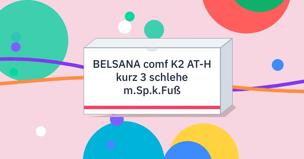 Symbolbild: Packung mit der Aufschrift BELSANA comf K2 AT-H kurz 3 schlehe m.Sp.k.Fuß (PZN 12329610) – Verfügbarkeit und Bezug in Apotheken in Frankfurt am Main