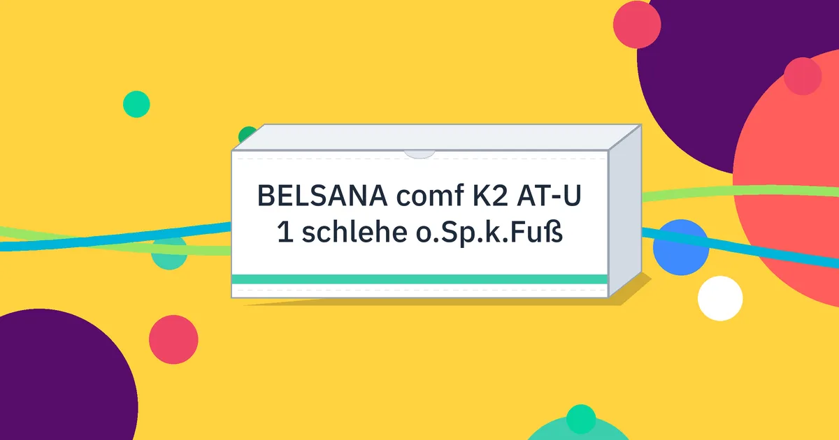 Symbolbild: Packung mit der Aufschrift BELSANA comf K2 AT-U 1 schlehe o.Sp.k.Fuß (PZN 12332345) – Verfügbarkeit und Bezug in Apotheken in Frankfurt am Main