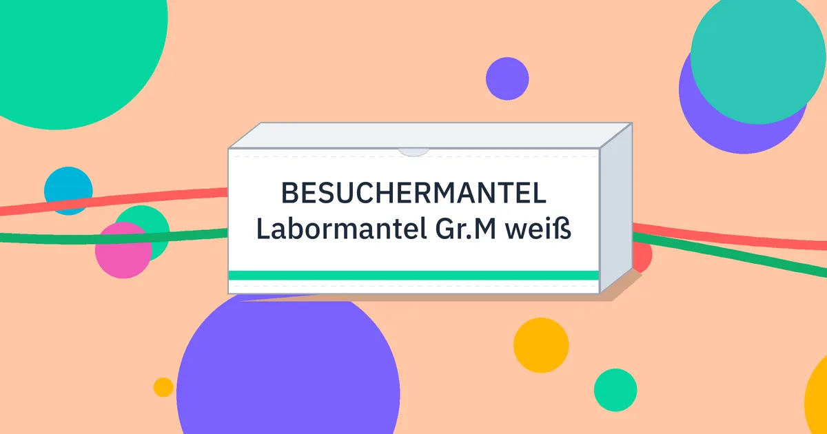 Symbolbild: Packung mit der Aufschrift BESUCHERMANTEL Labormantel Gr.M weiß (PZN 01468395) – Verfügbarkeit und Bezug in Apotheken in Frankfurt am Main