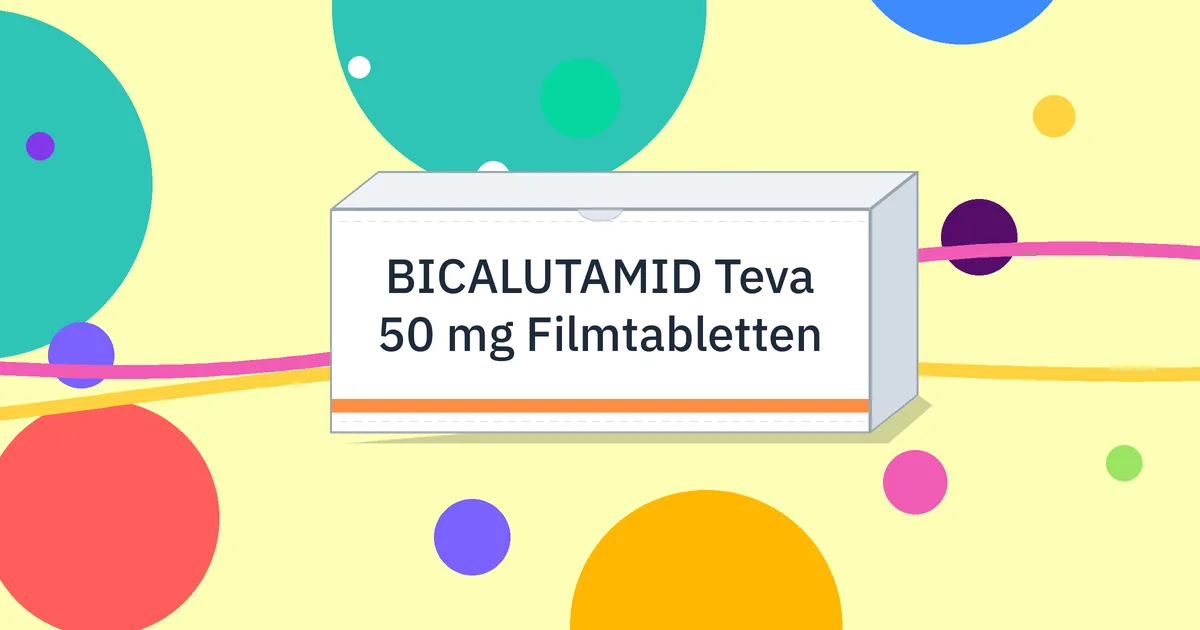 Symbolbild: Packung mit der Aufschrift BICALUTAMID Teva 50 mg Filmtabletten (PZN 19406325) – Verfügbarkeit und Bezug in Apotheken in Frankfurt am Main