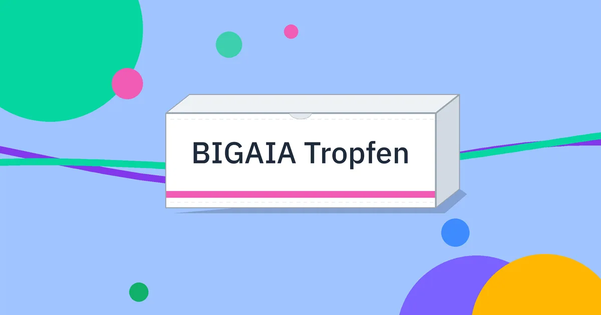Symbolbild: Packung mit der Aufschrift BIGAIA Tropfen (PZN 19926332) – Verfügbarkeit und Bezug in Apotheken in Frankfurt am Main