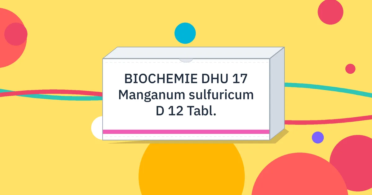 Symbolbild: Packung mit der Aufschrift BIOCHEMIE DHU 17 Manganum sulfuricum D 12 Tabl. (PZN 02581225) – Verfügbarkeit und Bezug in Apotheken in Frankfurt am Main