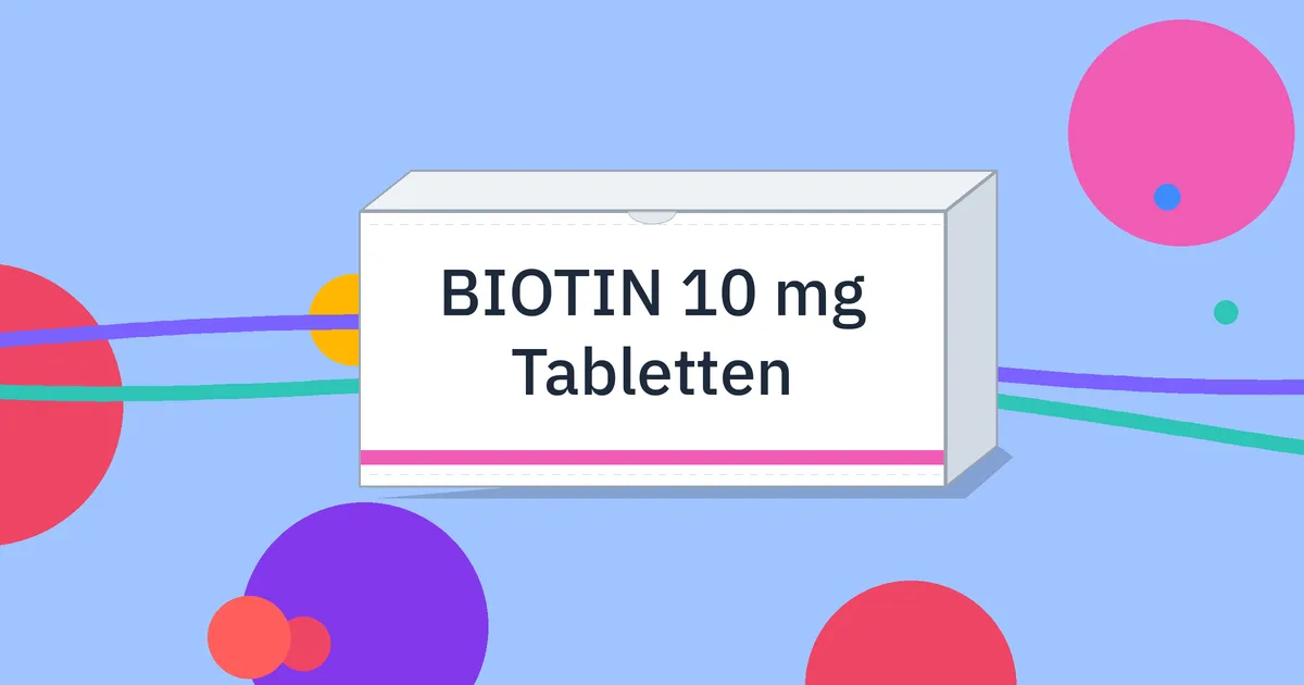 Symbolbild: Packung mit der Aufschrift BIOTIN 10 mg Tabletten (PZN 16356928) – Verfügbarkeit und Bezug in Apotheken in Frankfurt am Main
