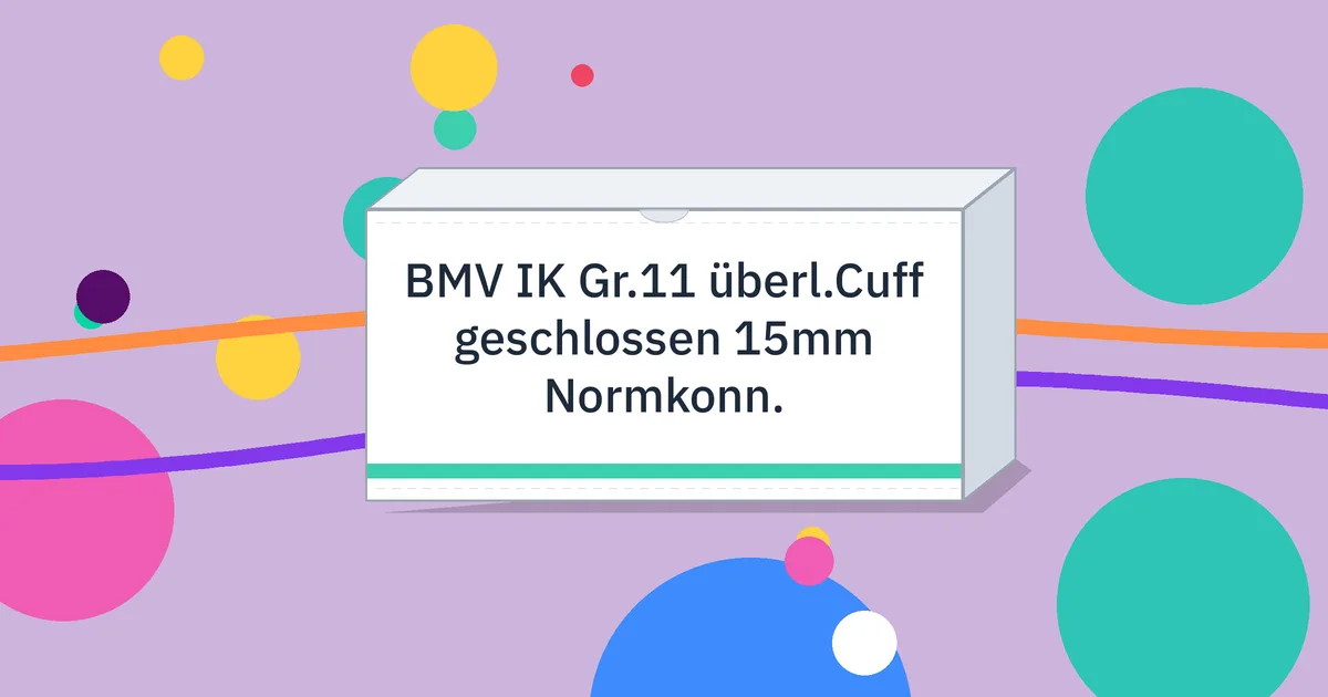 Symbolbild: Packung mit der Aufschrift BMV IK Gr.11 überl.Cuff geschlossen 15mm Normkonn. (PZN 18381830) – Verfügbarkeit und Bezug in Apotheken in Frankfurt am Main
