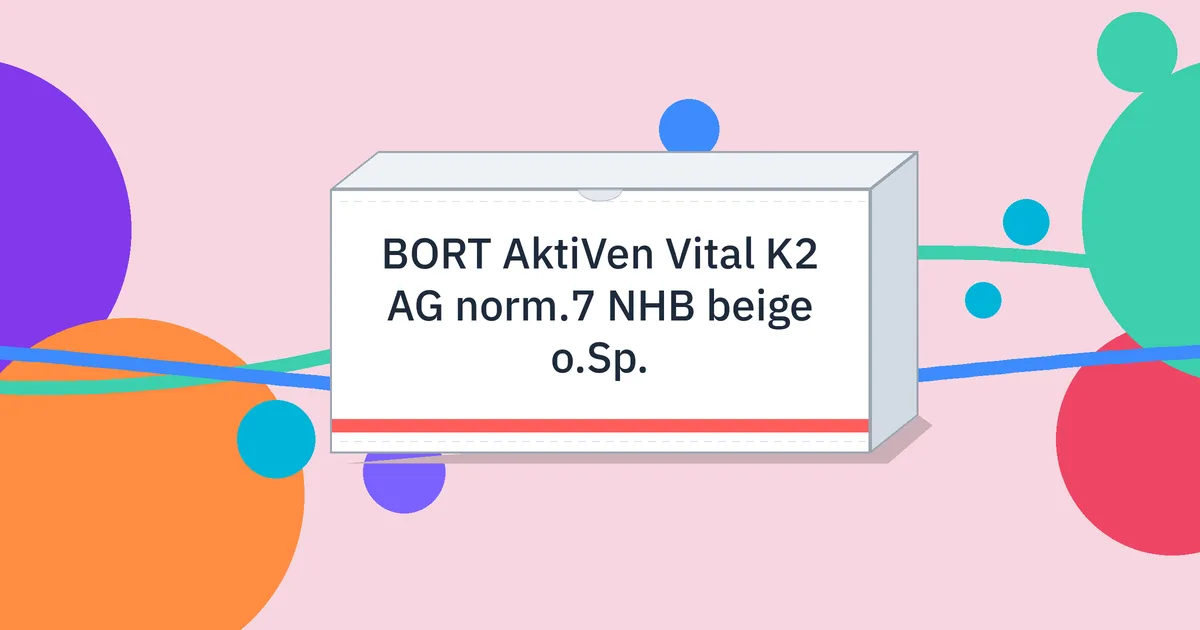Symbolbild: Packung mit der Aufschrift BORT AktiVen Vital K2 AG norm.7 NHB beige o.Sp. (PZN 13731478) – Verfügbarkeit und Bezug in Apotheken in Frankfurt am Main