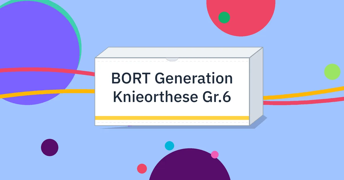 Symbolbild: Packung mit der Aufschrift BORT Generation Knieorthese Gr.6 (PZN 16843858) – Verfügbarkeit und Bezug in Apotheken in Frankfurt am Main
