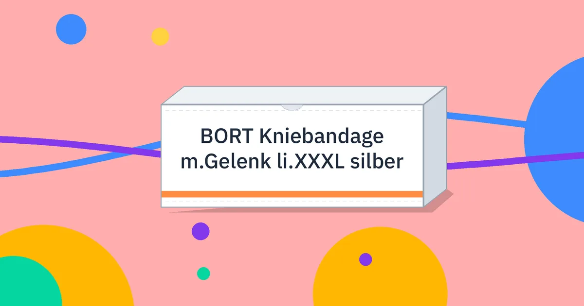 Symbolbild: Packung mit der Aufschrift BORT Kniebandage m.Gelenk li.XXXL silber (PZN 11583453) – Verfügbarkeit und Bezug in Apotheken in Frankfurt am Main