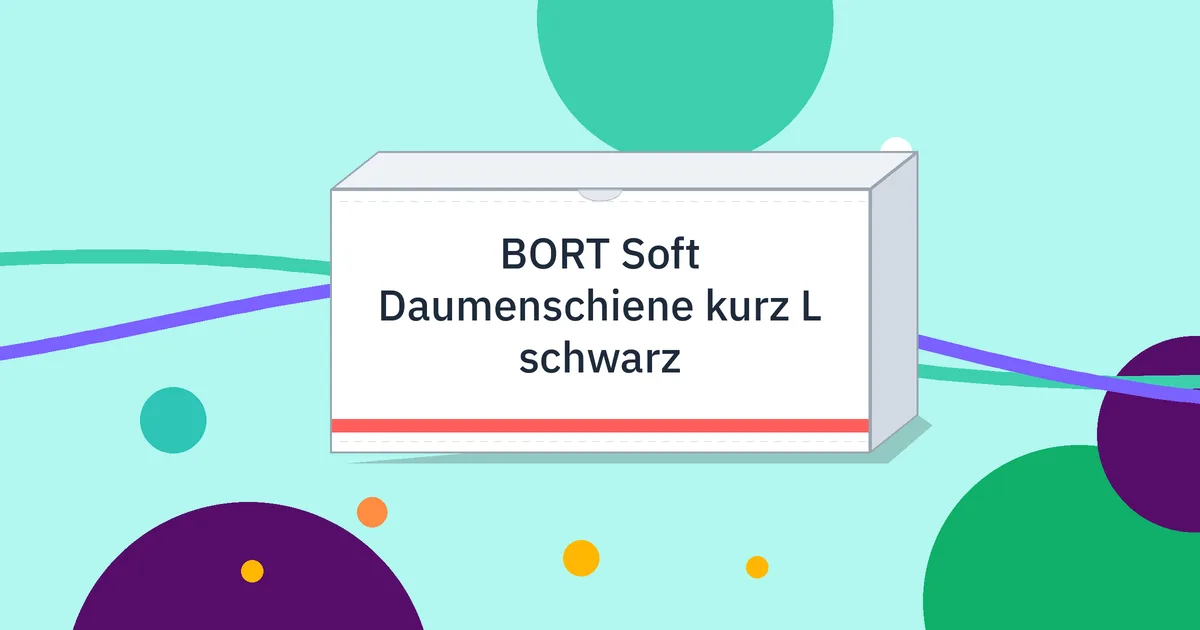Symbolbild: Packung mit der Aufschrift BORT Soft Daumenschiene kurz L schwarz (PZN 07669812) – Verfügbarkeit und Bezug in Apotheken in Frankfurt am Main