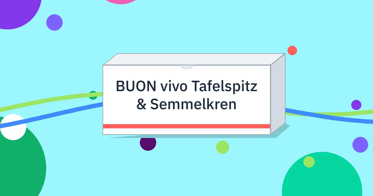 Symbolbild: Packung mit der Aufschrift BUON vivo Tafelspitz & Semmelkren (PZN 17553306) – Verfügbarkeit und Bezug in Apotheken in Frankfurt am Main