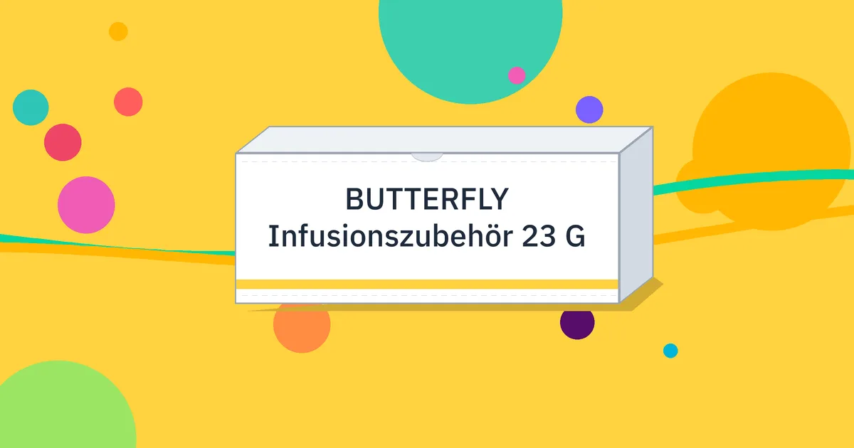 Symbolbild: Packung mit der Aufschrift BUTTERFLY Infusionszubehör 23 G (PZN 10257792) – Verfügbarkeit und Bezug in Apotheken in Frankfurt am Main