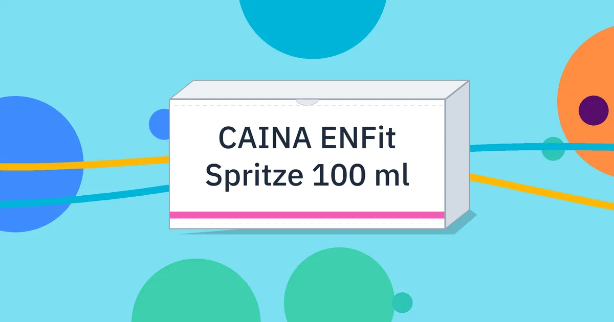 Symbolbild: Packung mit der Aufschrift CAINA ENFit Spritze 100 ml (PZN 18709503) – Verfügbarkeit und Bezug in Apotheken in Frankfurt am Main