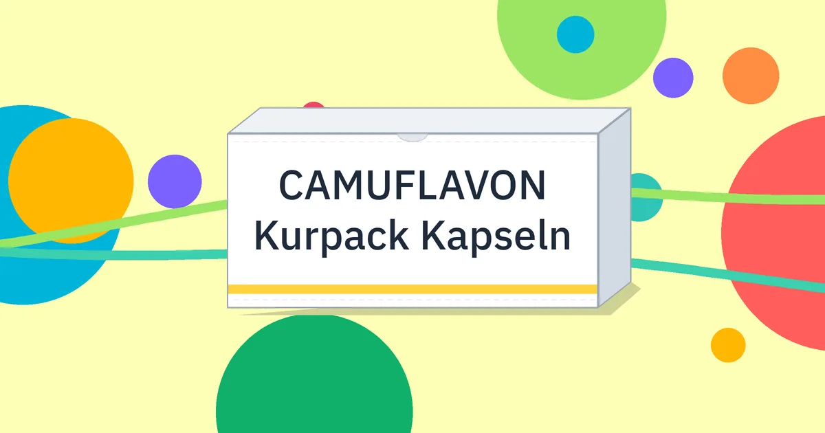 Symbolbild: Packung mit der Aufschrift CAMUFLAVON Kurpack Kapseln (PZN 07256263) – Verfügbarkeit und Bezug in Apotheken in Frankfurt am Main