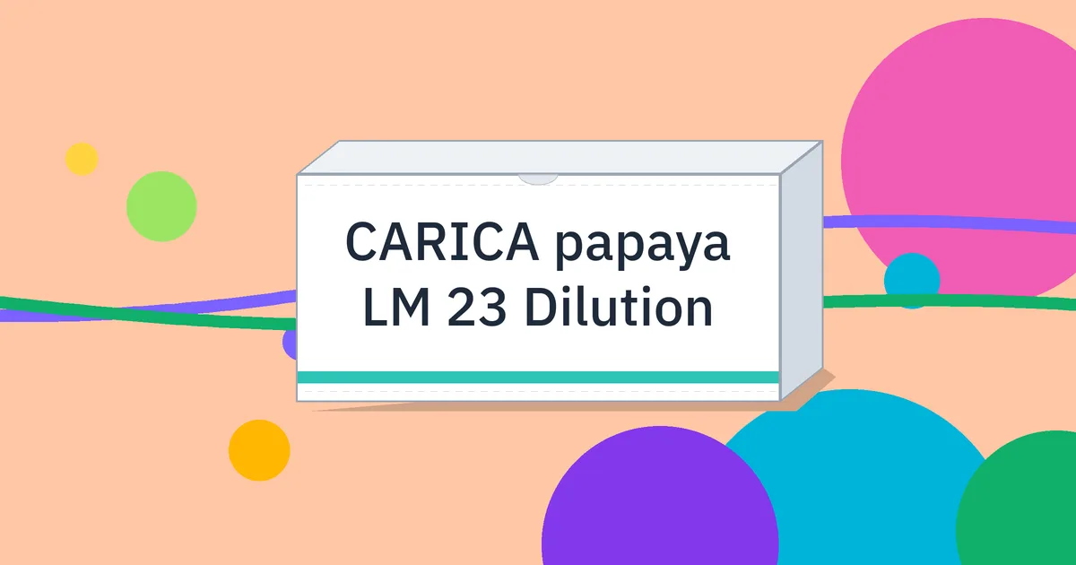Symbolbild: Packung mit der Aufschrift CARICA papaya LM 23 Dilution (PZN 13430682) – Verfügbarkeit und Bezug in Apotheken in Frankfurt am Main