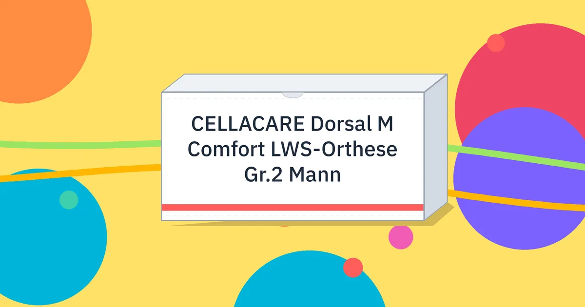 Symbolbild: Packung mit der Aufschrift CELLACARE Dorsal M Comfort LWS-Orthese Gr.2 Mann (PZN 14253265) – Verfügbarkeit und Bezug in Apotheken in Frankfurt am Main